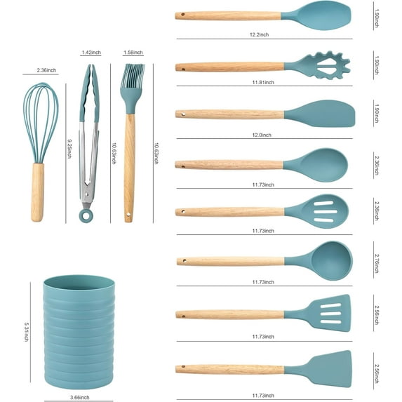 XUERUI-Silicone Cooking Utensils Aqua 12-Piece Small Kitchen Utensils ...