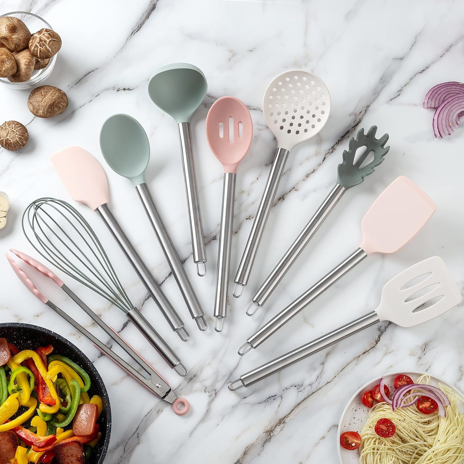 XUERUI-Silicone Cooking Utensils, Kitchen Utensil Set, Easy to Clean ...