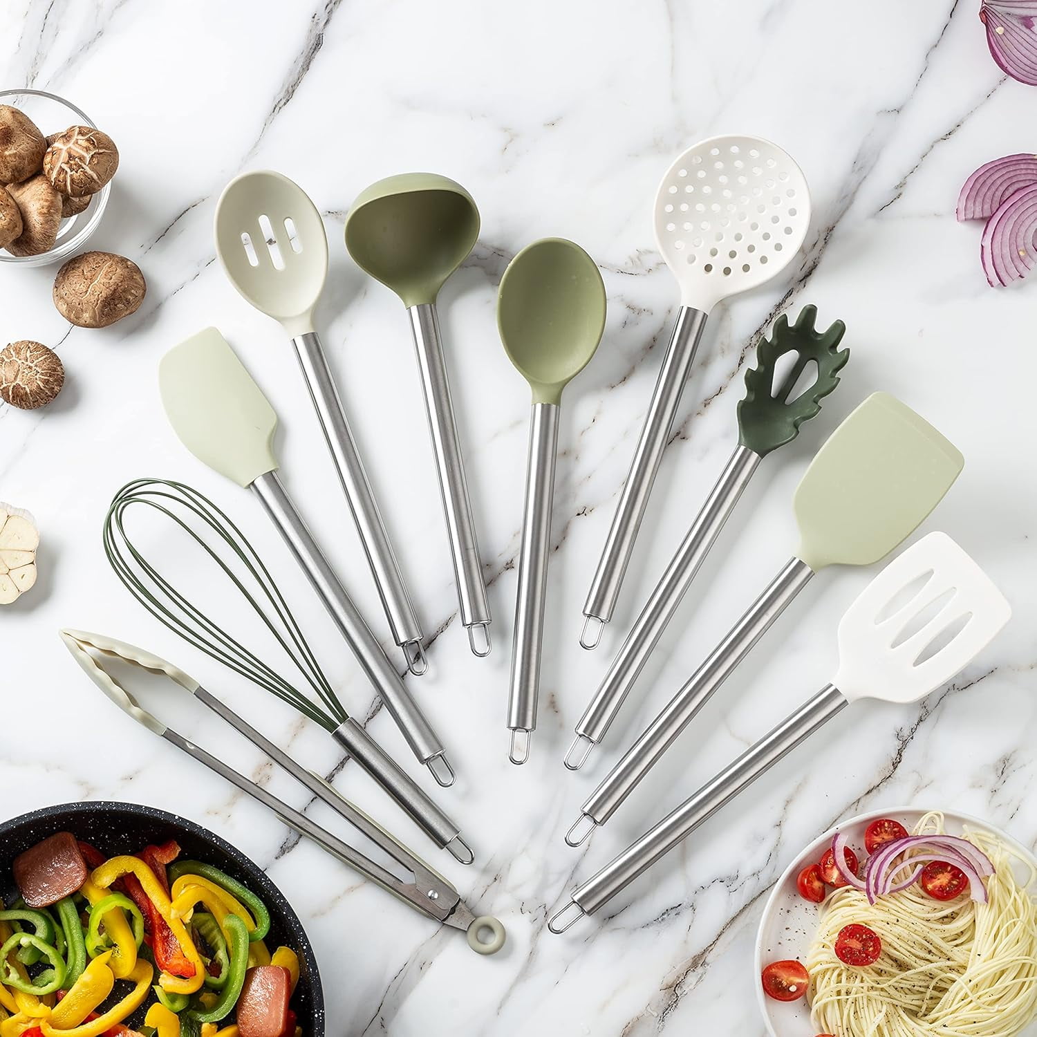 XUERUI-Silicone Cooking Utensils, Kitchen Utensil Set, Easy to Clean ...