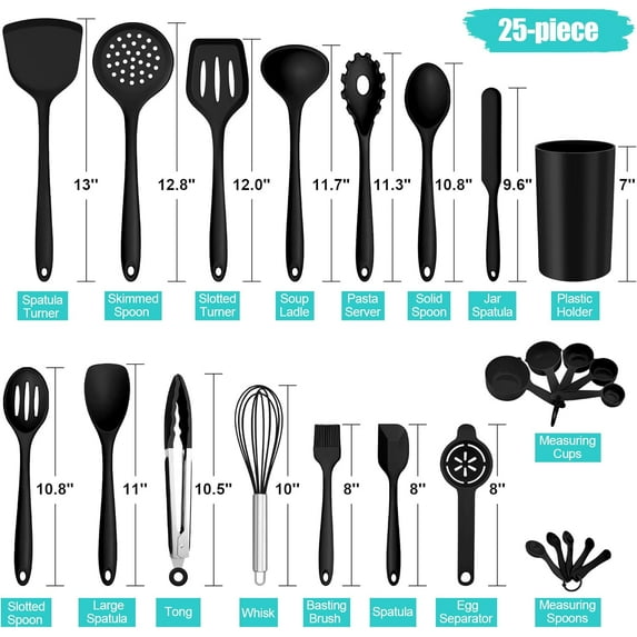 XUERUI-Silicone Cooking Utensils Set, 25 Piece Kitchen Utensils with ...