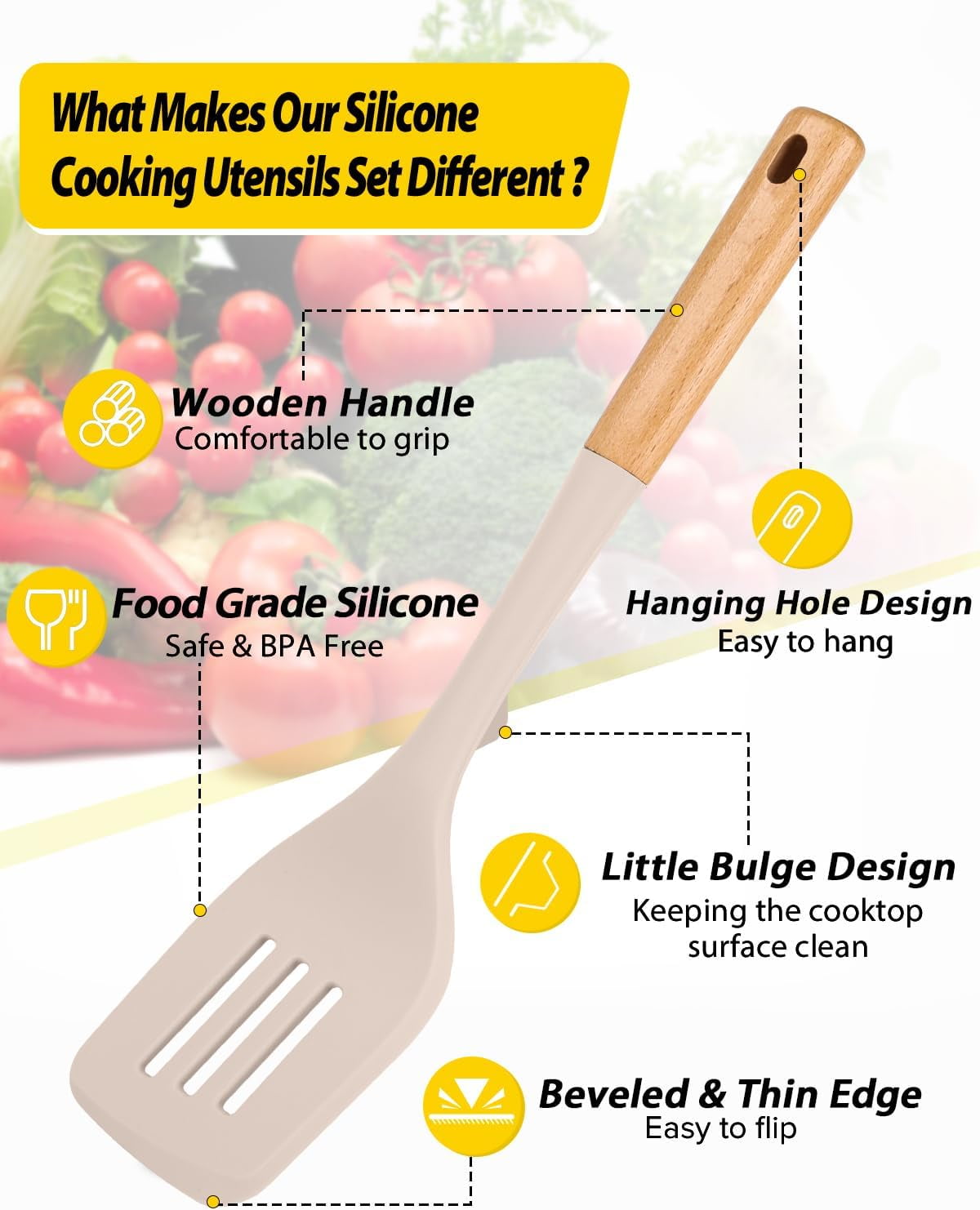 XUERUI-Silicone Kitchen Utensil Set for Non Stick Cookware, 7 Pcs Heat ...
