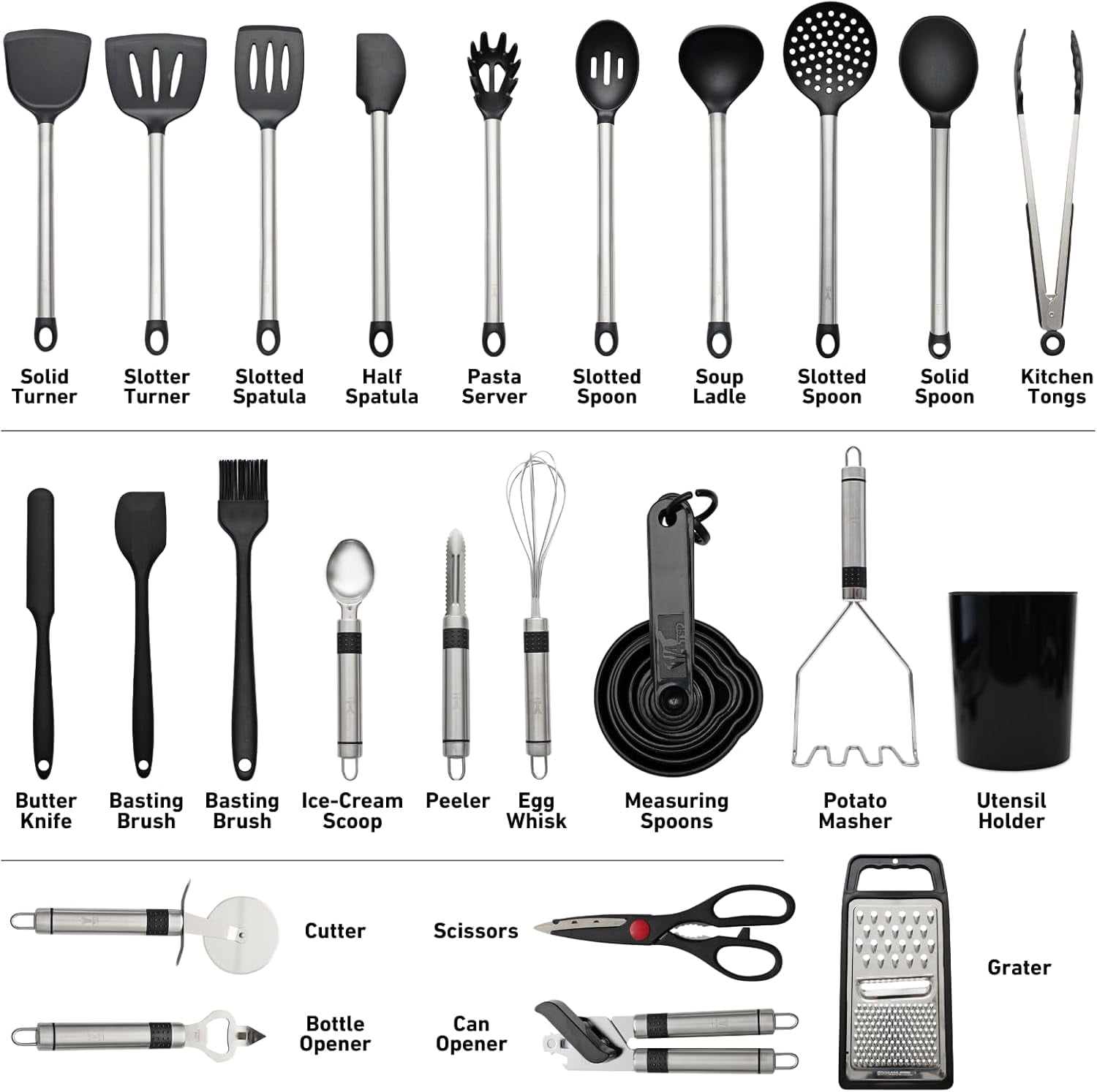 XUERUI-Silicone Kitchen Utensils Set 33 PCS silicone utensils set for ...