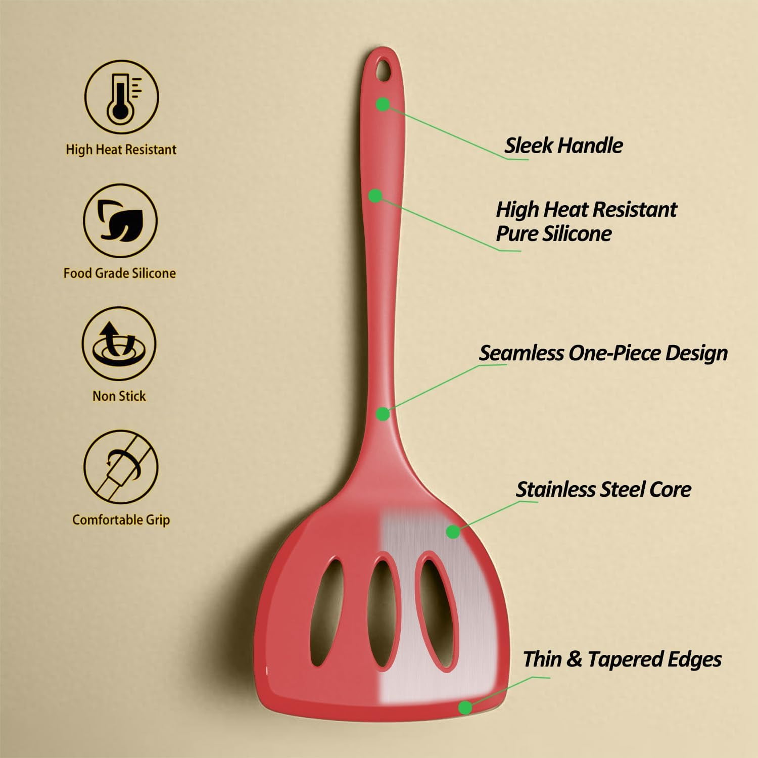 XUERUI-Silicone Pancake Spatula Turner with Lengthened Handle& Seamless ...