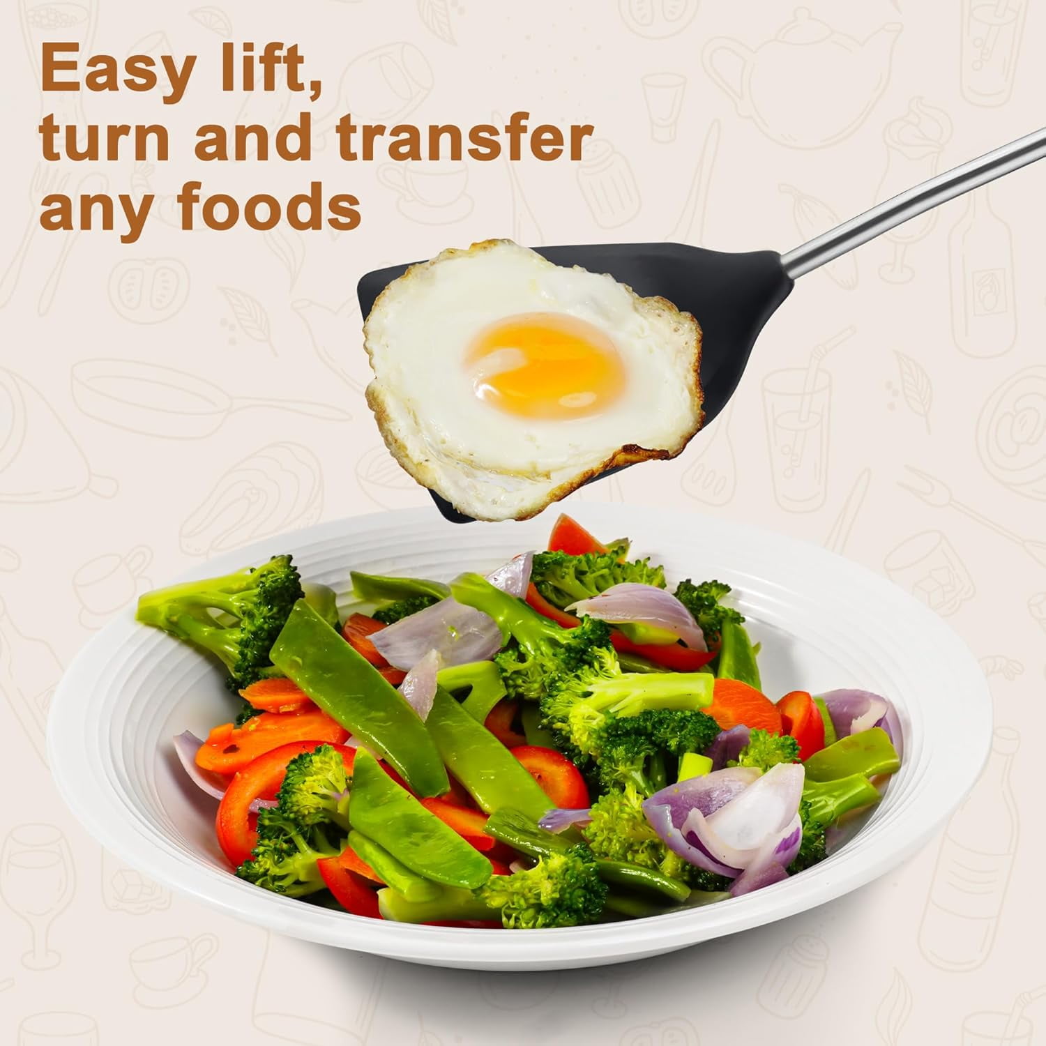 XUERUI-Silicone Spatulas and Turner Set - Stainless Steel Wok Tools ...