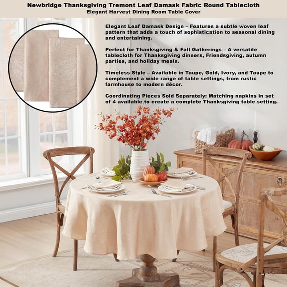 XUERUI-Spice Tremont Leaf Damask Square Fabric Christmas Tablecloth, 52 ...