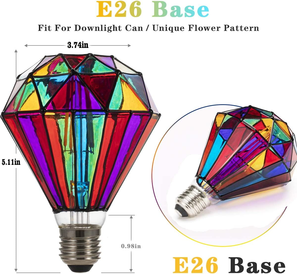 XUERUI-Stained Glass Edison LED Light Bulb, E26 Standard Base 6 Watts ...