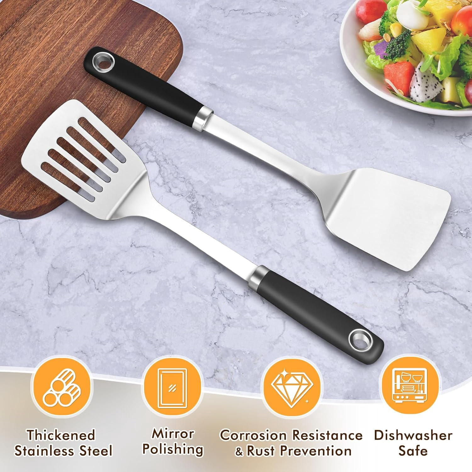 XUERUI-Stainless Steel Spatula, Metal Spatula Solid Turner, Heavy Duty ...