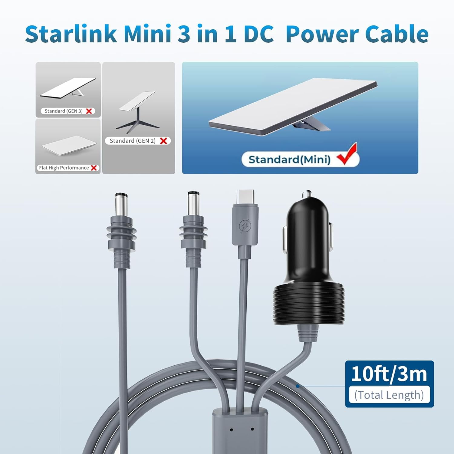 XUERUI-Starlink Mini 3-in-1 Power Cable, 12V-24V Car Charger/USB C/DC ...