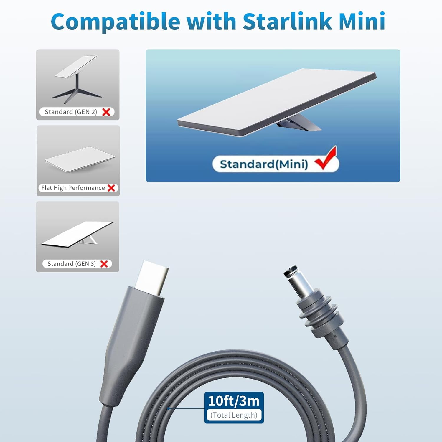XUERUI-Starlink Mini Cable 10FT, USB-C to DC Power Cord 100W, 16AWG ...