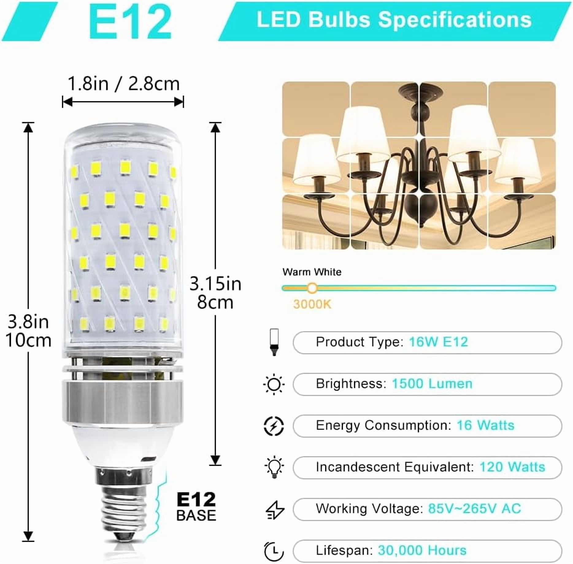 XUERUI-Super Bright E12 LED Corn Bulbs, 16W 1500LM Bulbs, Warm White ...