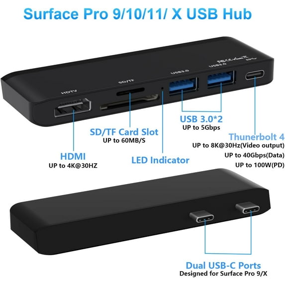 XUERUI-Surface Pro 9/10/11/X Accessories, Surface Pro 9 Docking Station ...
