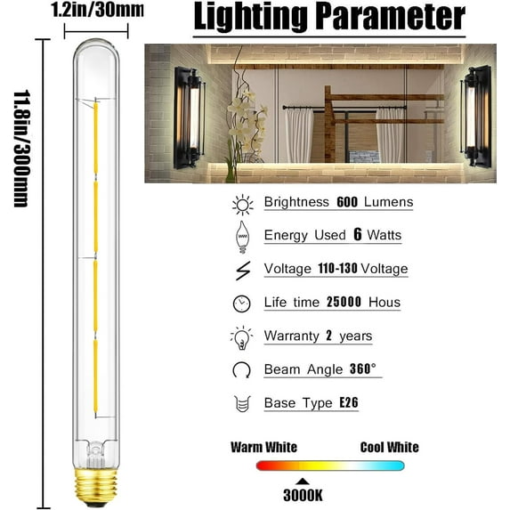 XUERUI-T300 Led Bulb, 11.8 Inch Long Tubular Led Light Bulbs, 100Watt ...
