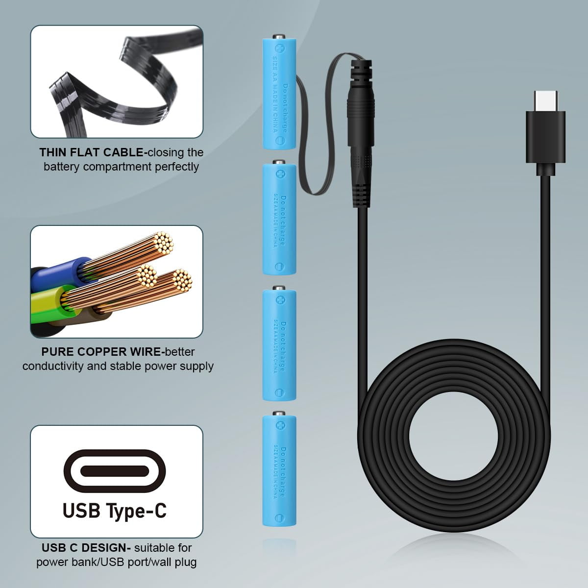 XUERUI-Type C to DC Power Supply Cable for AA Batteries, Replace 3/4AA ...