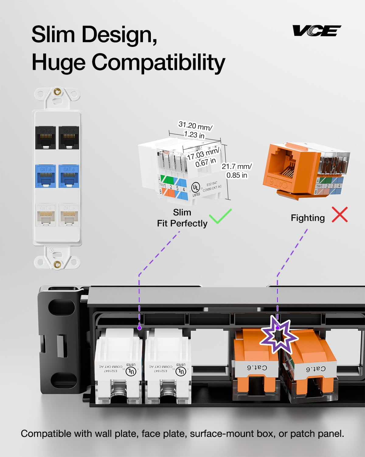 XUERUI-UL Listed 10Gbps Cat6 Keystone Jack Insert 25-Pack, 90 Degree ...