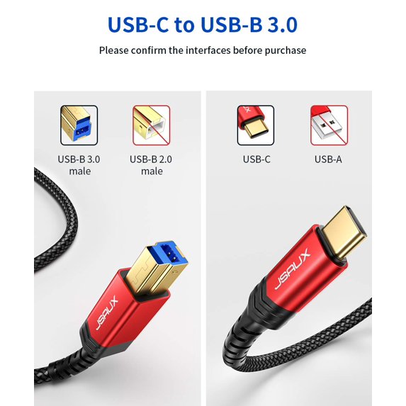 XUERUI-USB 3.0 Cable B Male to USB-C, 6.6ft USB 3 Type B Cord Nylon ...