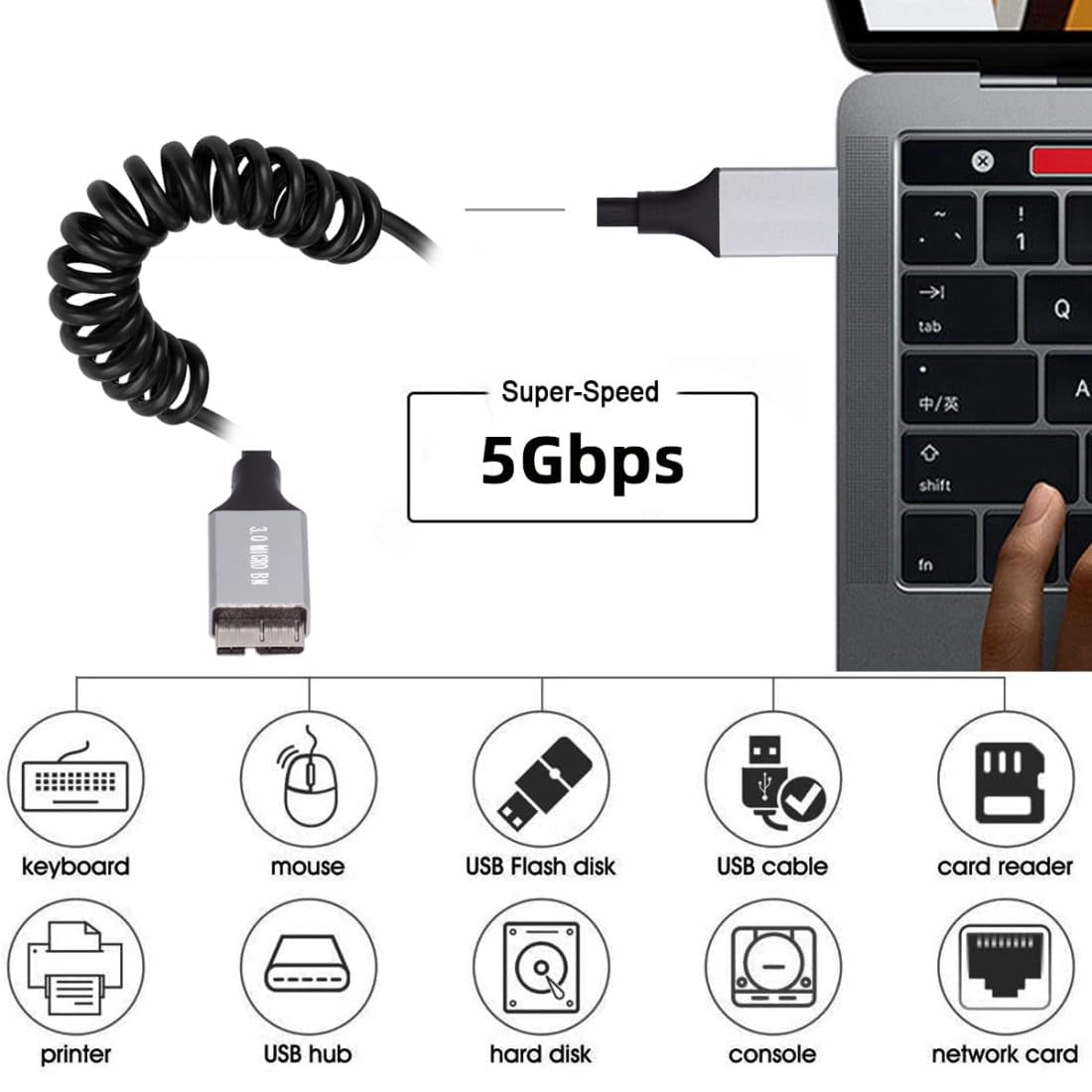 XUERUI-USB 3.0 Coiled Cable,USB 3.0 Male to Micro USB 3.0 Male High ...