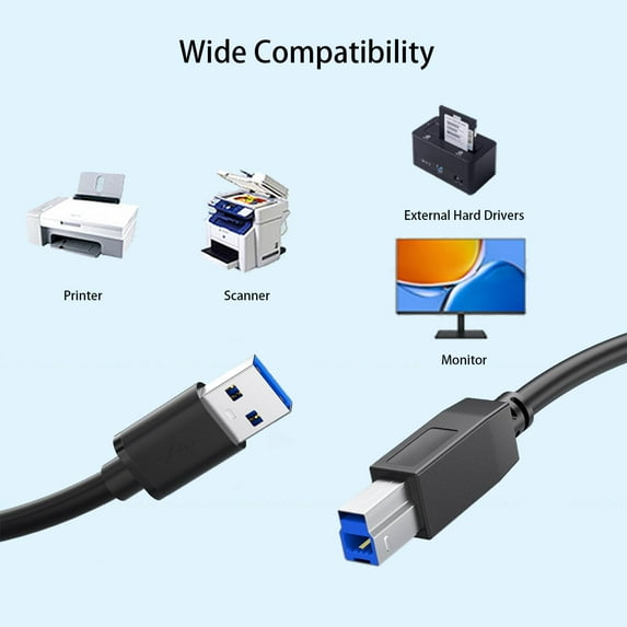 XUERUI-USB 3.0 Printer Cable, USB-A to B Male Cord 5Gbps Data Sync ...