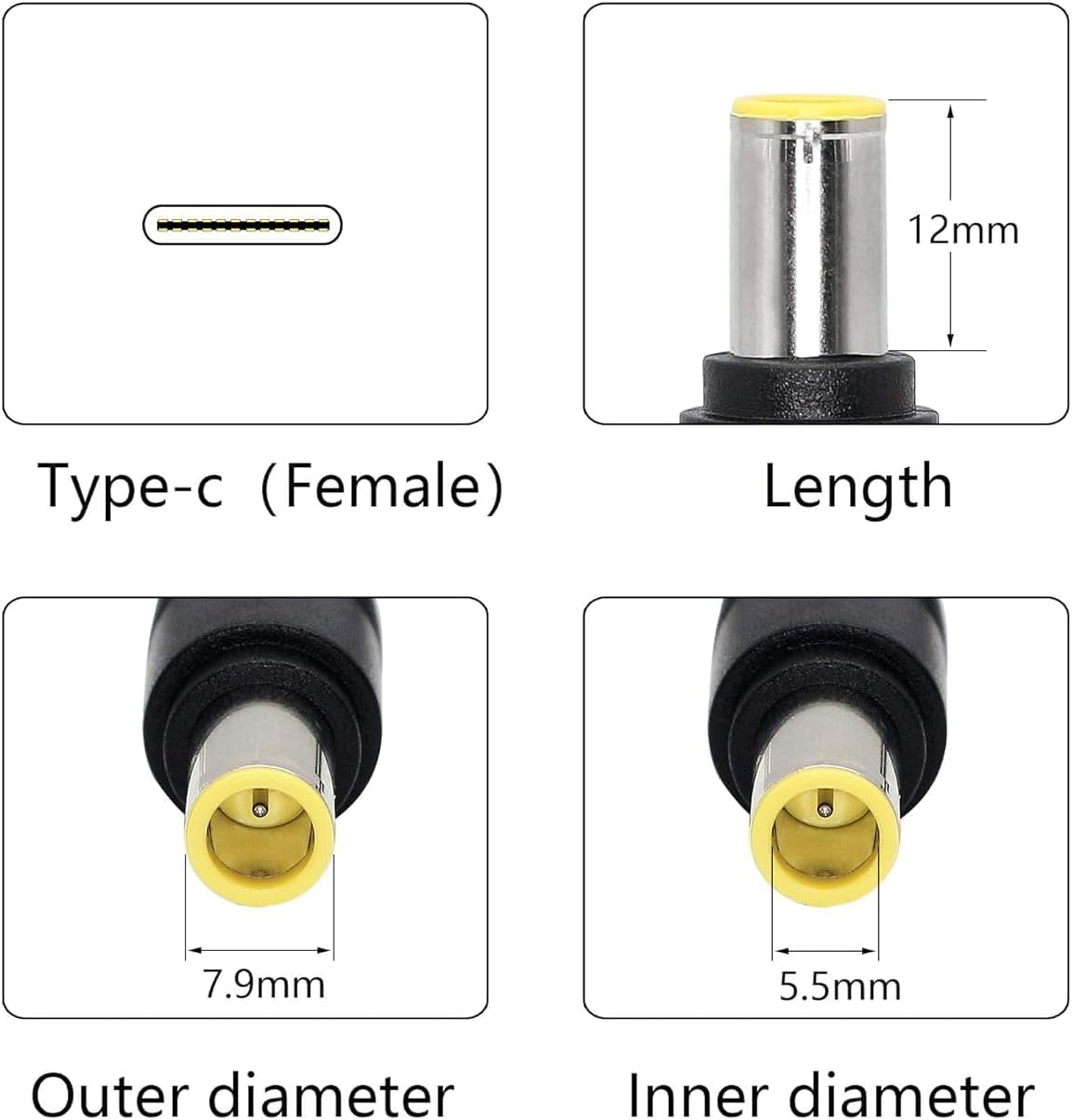 XUERUI-USB C to 7.9mm Laptop Charging Adapter Female Type C to Male DC ...
