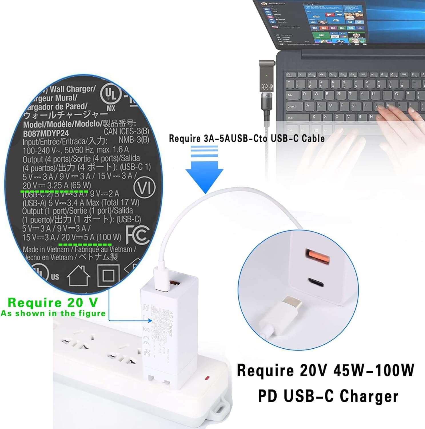 XUERUI-USB C to for Asus Laptop Charging Adapter Female Type C to Male ...