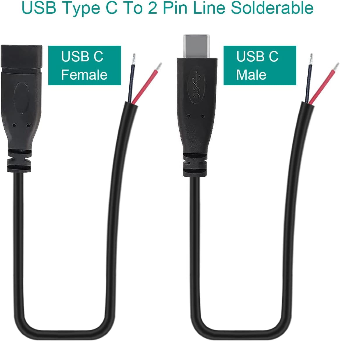 XUERUI-USB C Connector DIY Solderable 2 Wire Power Supply Extension ...