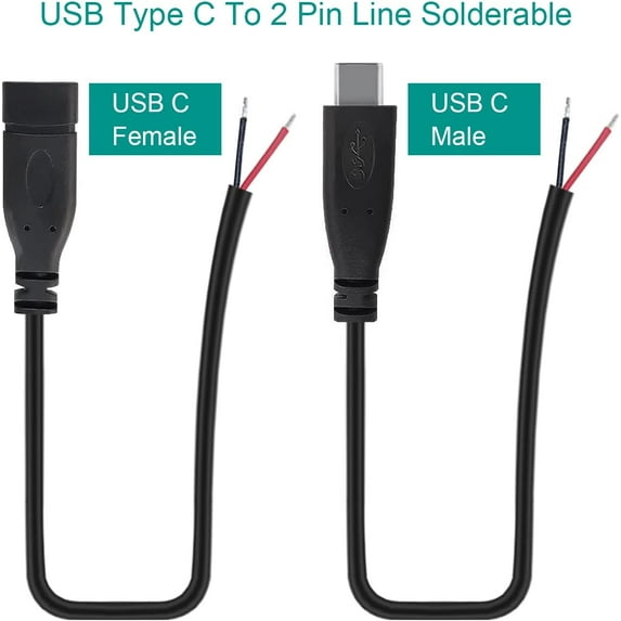XUERUI-USB C Connector DIY Solderable 2 Wire Power Supply Extension ...