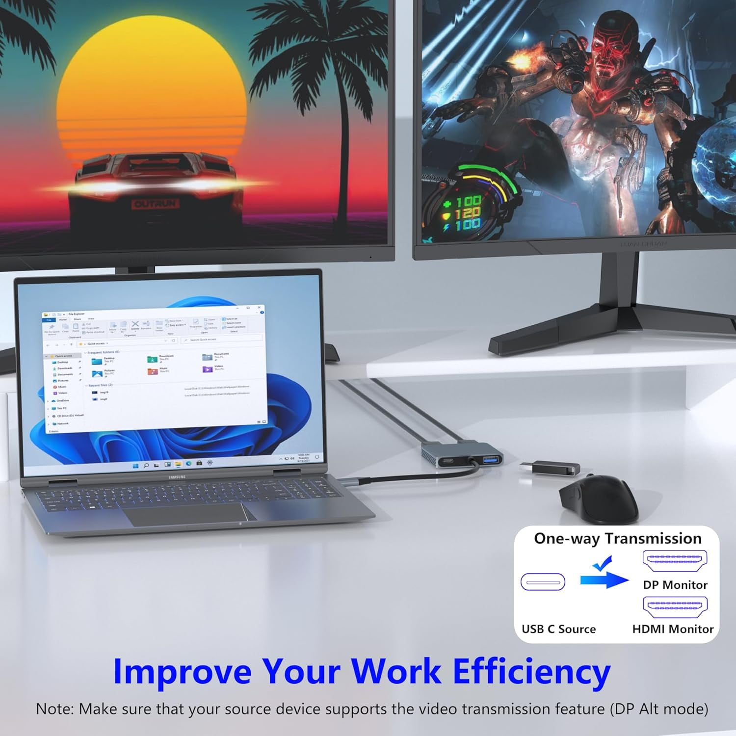 XUERUI-USB C to Dual HDMI Adapter, HDMI Splitter for Dual Monitors ...
