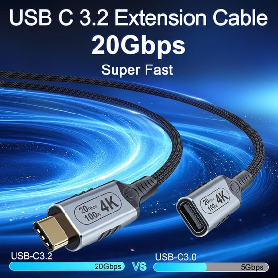 XUERUI-USB C Extension Cable 10ft/3M, 100W Charging/USB c 3.2 Extension ...