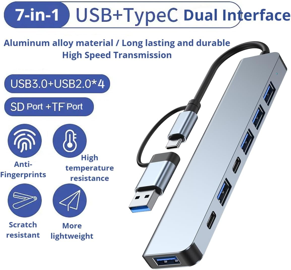 XUERUI-USB C Hub 7 in 1 Multiport Adapter, with USB 3.0, USB 2.0 Type-C ...