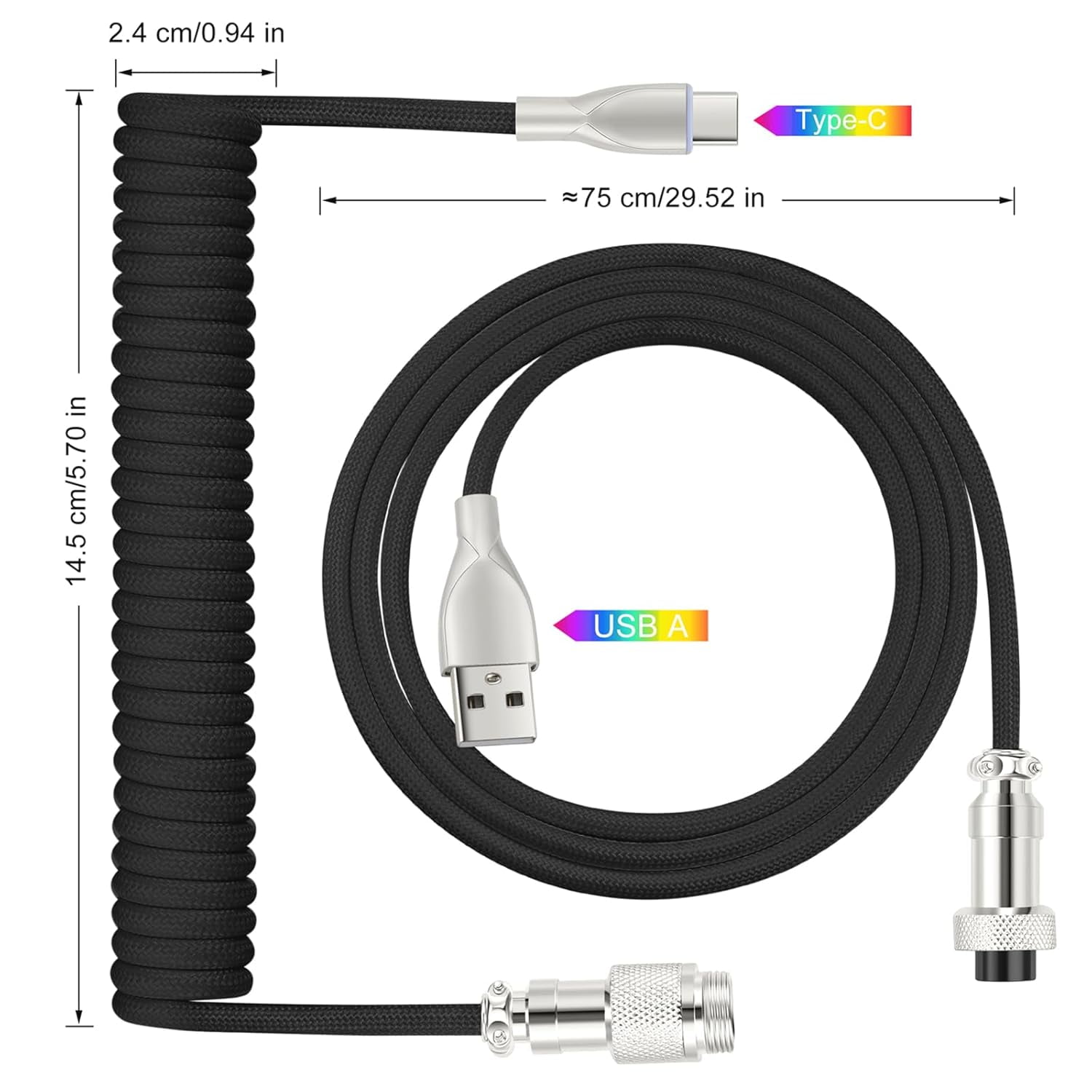XUERUI-USB C Keyboard Cable, USB C to USB A Cable for Gaming Coiled ...