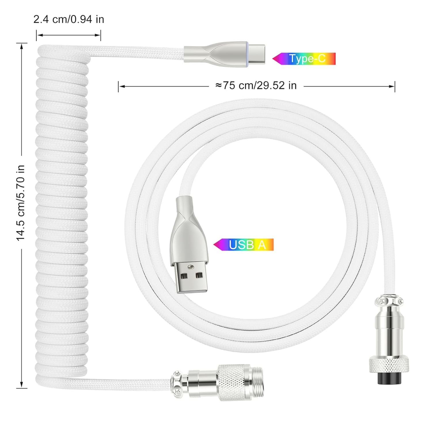 XUERUI-USB C Keyboard Cable, USB C to USB A Cable for Gaming Coiled ...