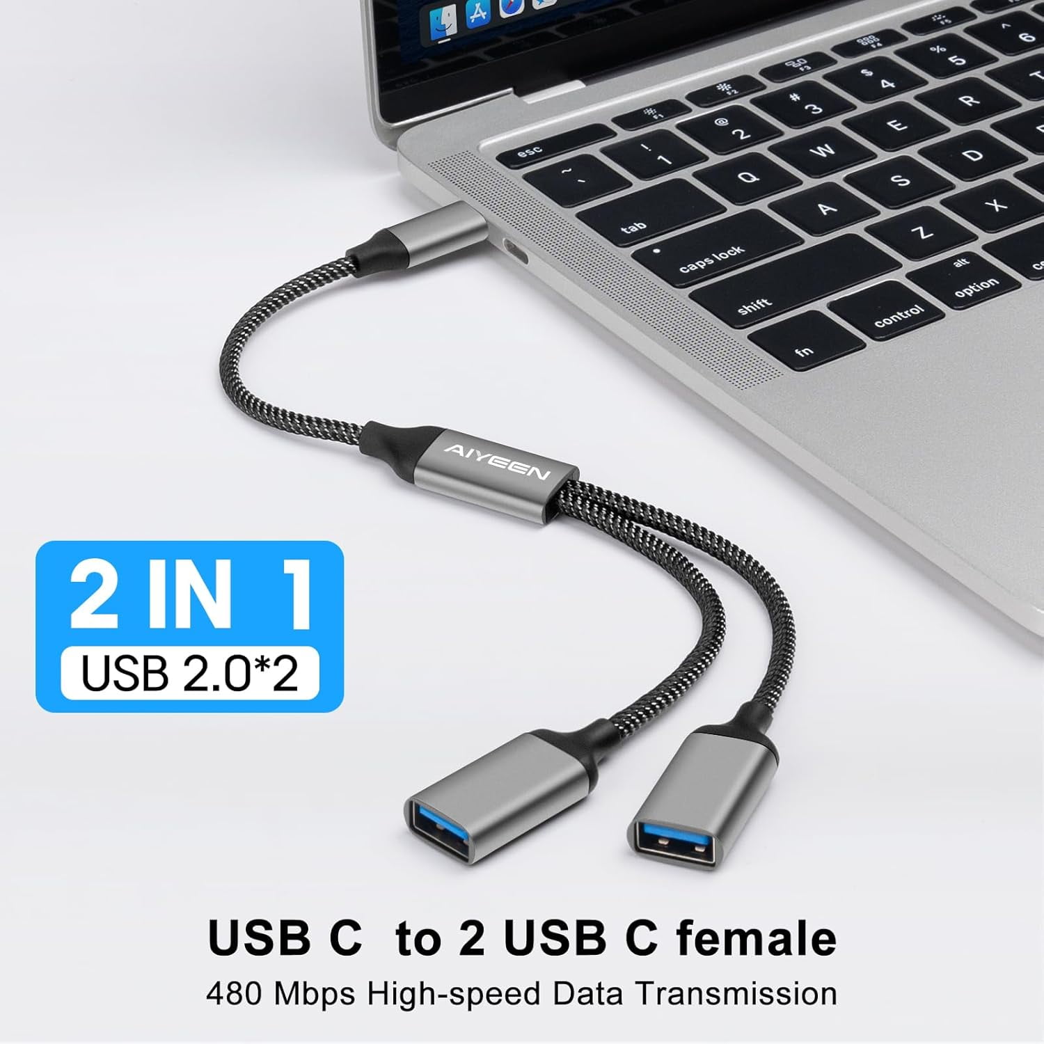 XUERUI-USB C Male to 2 USB Female Splitter Cable Adapter, Dual USB-A ...