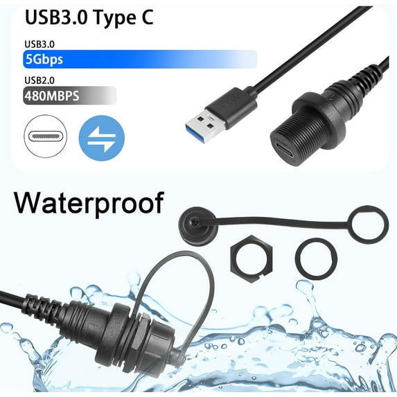 XUERUI-USB C to USB 3.0 Threaded Flush Mount Waterproof Cable Adapter ...