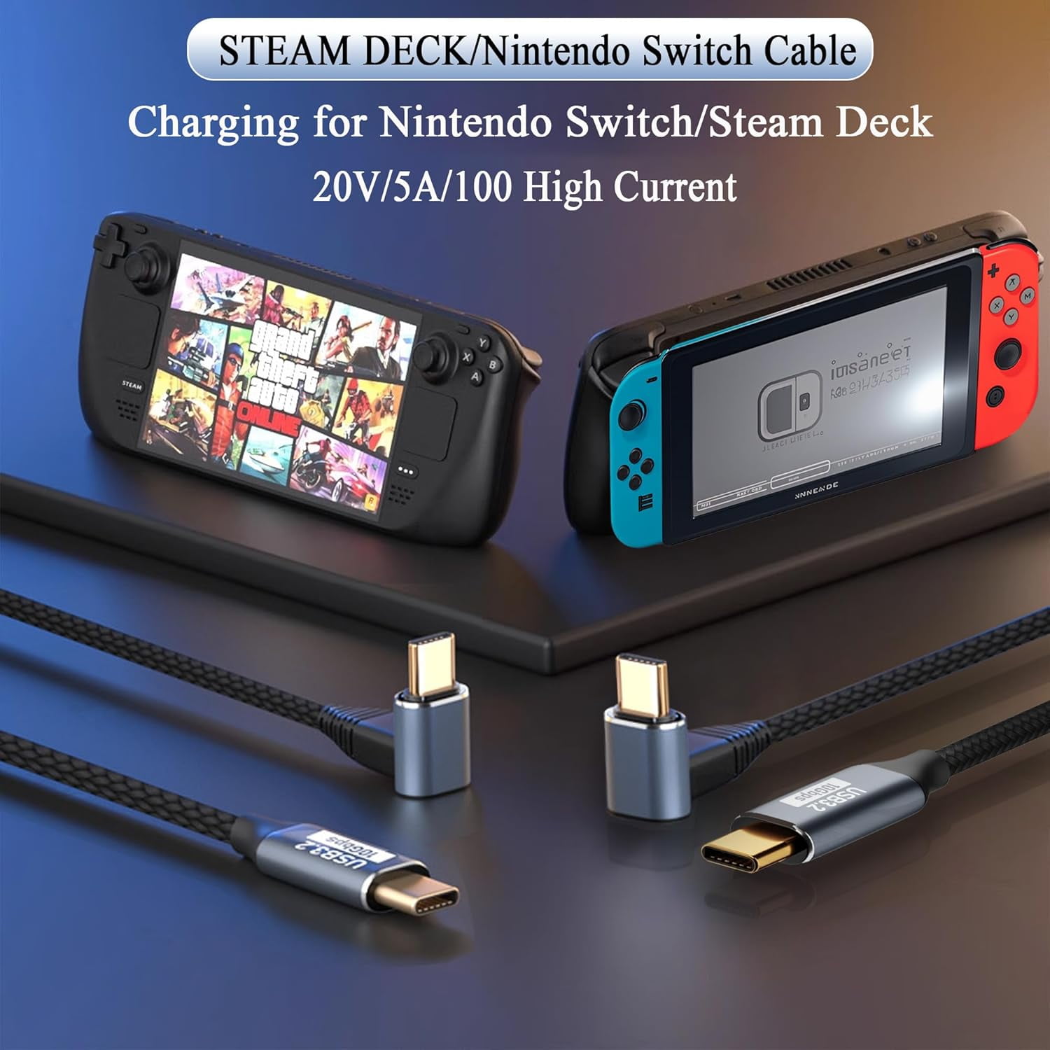 XUERUI-USB C to USB C 3.1 Cable 5ft 90-Degree Type C 100W Cord 4K@60Hz ...