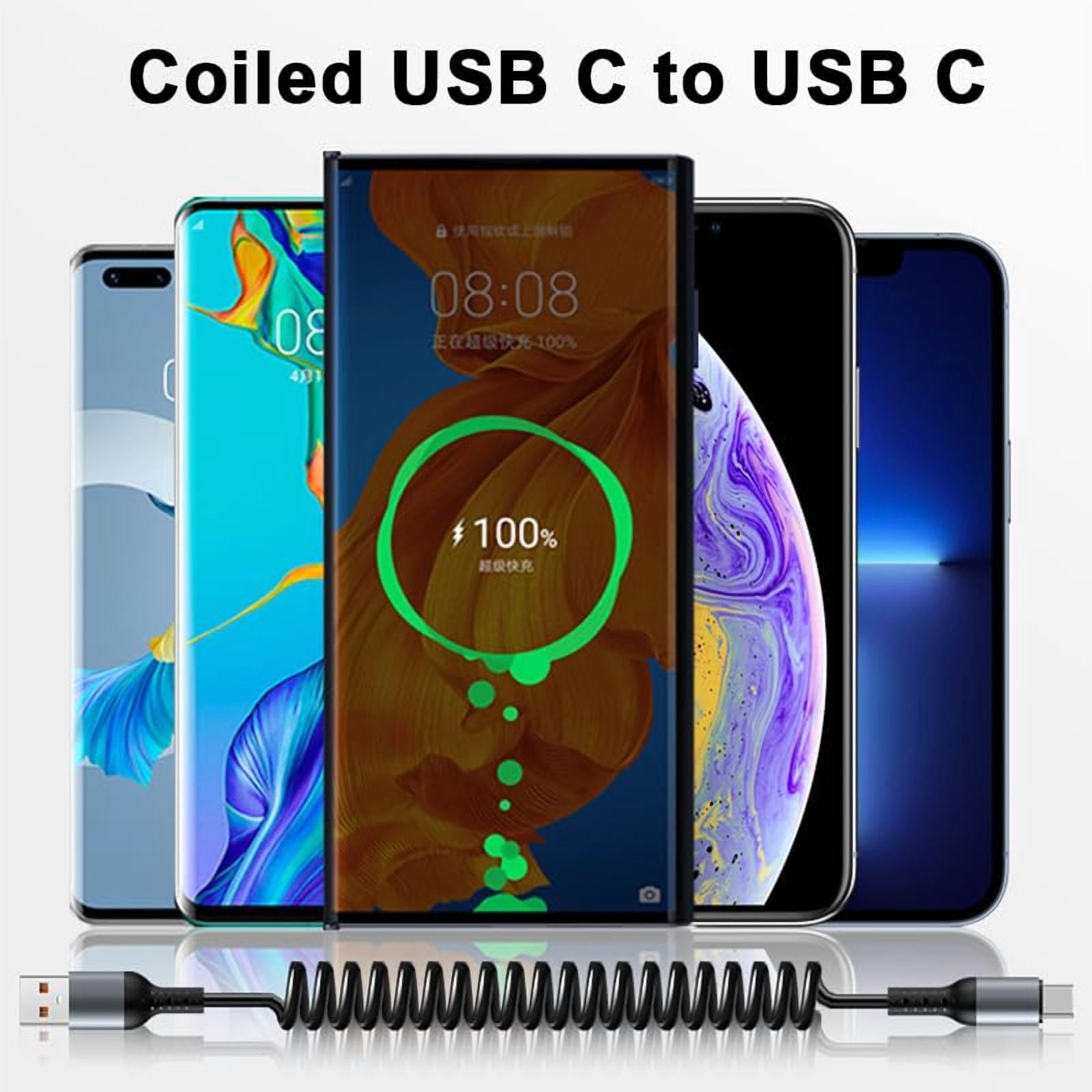XUERUI-USB C to USB C Cable 3ft 1 Pack, Coiled Cord for Car Short Type ...