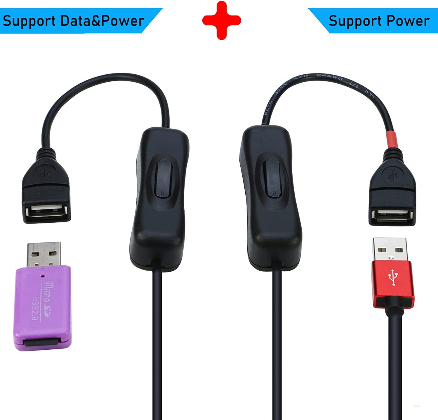 XUERUI-USB Splitter with ON/Off Switch [3.3FT], USB 2.0 Extension Male ...