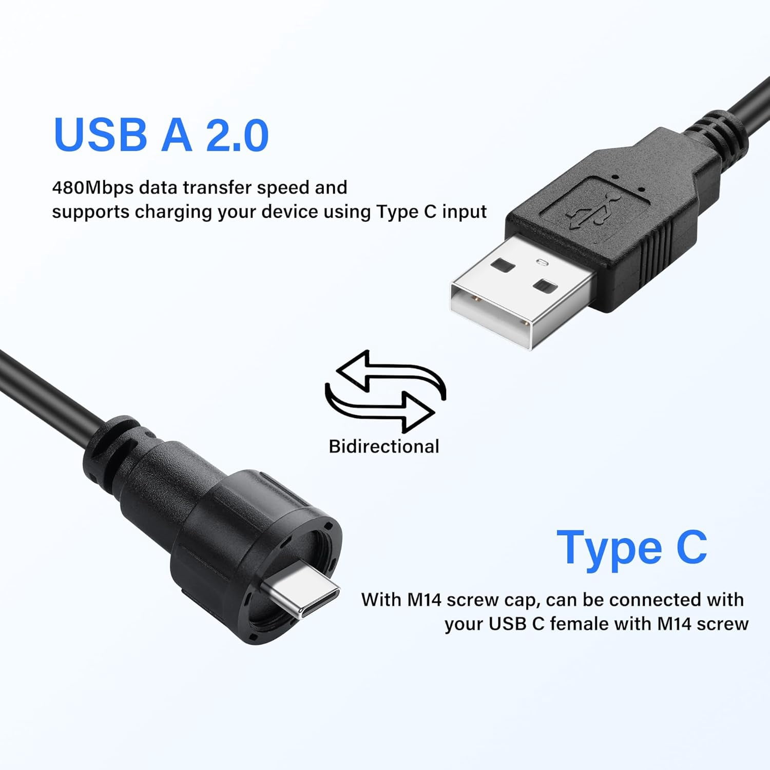 XUERUI-USB2.0 to USB C Cable USB C Male to USB A 2.0 Male Bidirectional ...