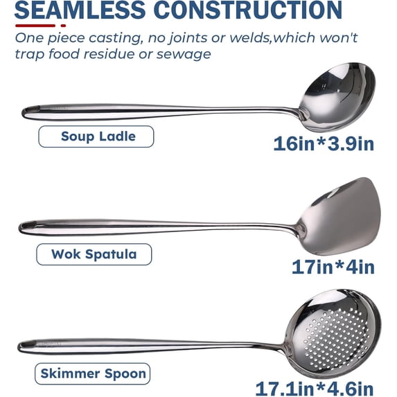 XUERUI-Wok Spatula and Ladle,Skimmer Slotted Spoon Set - Mirror ...