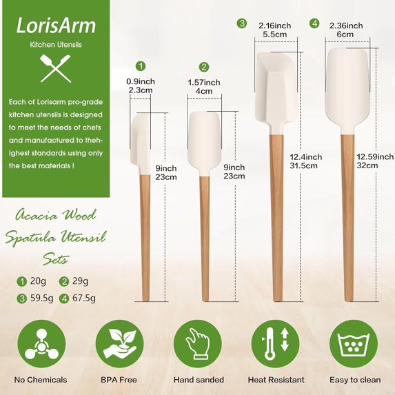 XUERUI-Wooden Long Handle Jar Spatulas, 12" & 9" Rubber Spatula Scraper ...