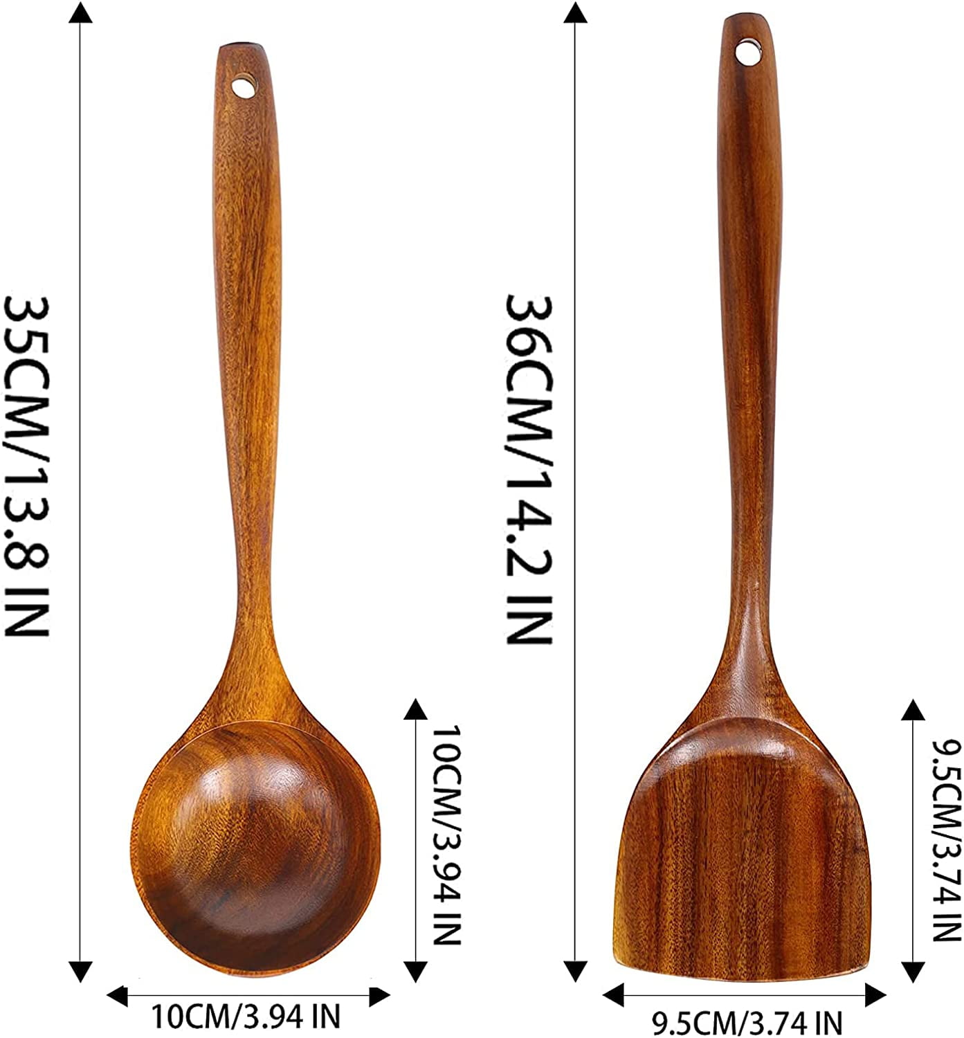 XUERUI-Wooden Wok Spatula Ladle Tool Set, 14-inch Long Handle Teak Wok ...