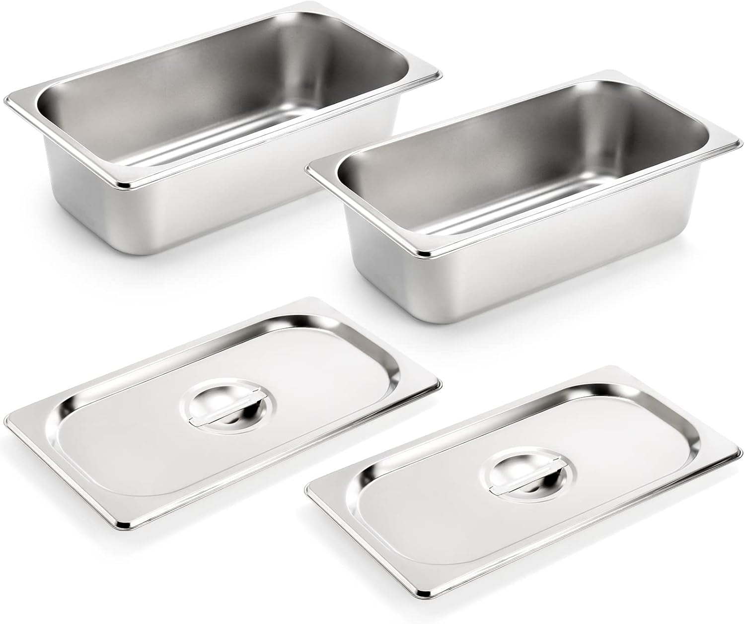 XUET 2 Pack 1/3 Size Hotel Pans with Lids, 3-5/8" Depth, 22 Gauge Steam ...