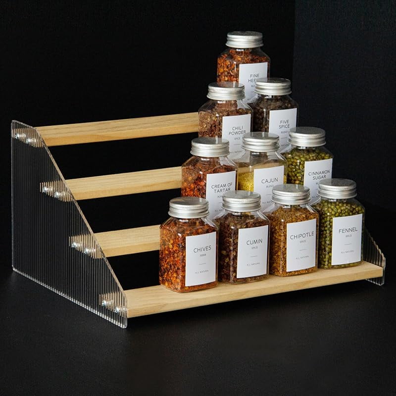 XUET Tiered Spice Rack, 4-Tier Spice Pantry Kitchen Cabinet Organizer ...
