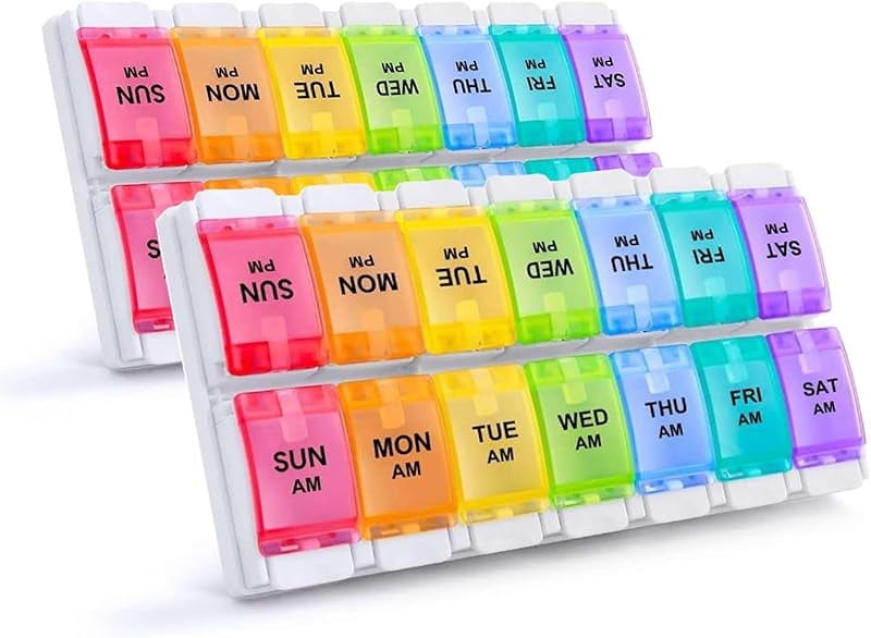XUET Weekly Pill Organizer 2 Times A Day, Large Daily Pill Box Case 7 ...