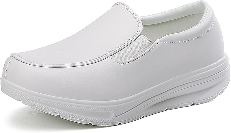 XUET Women's Leather Nurse Shoes Lightweight Comfort Slip On Restaurant ...