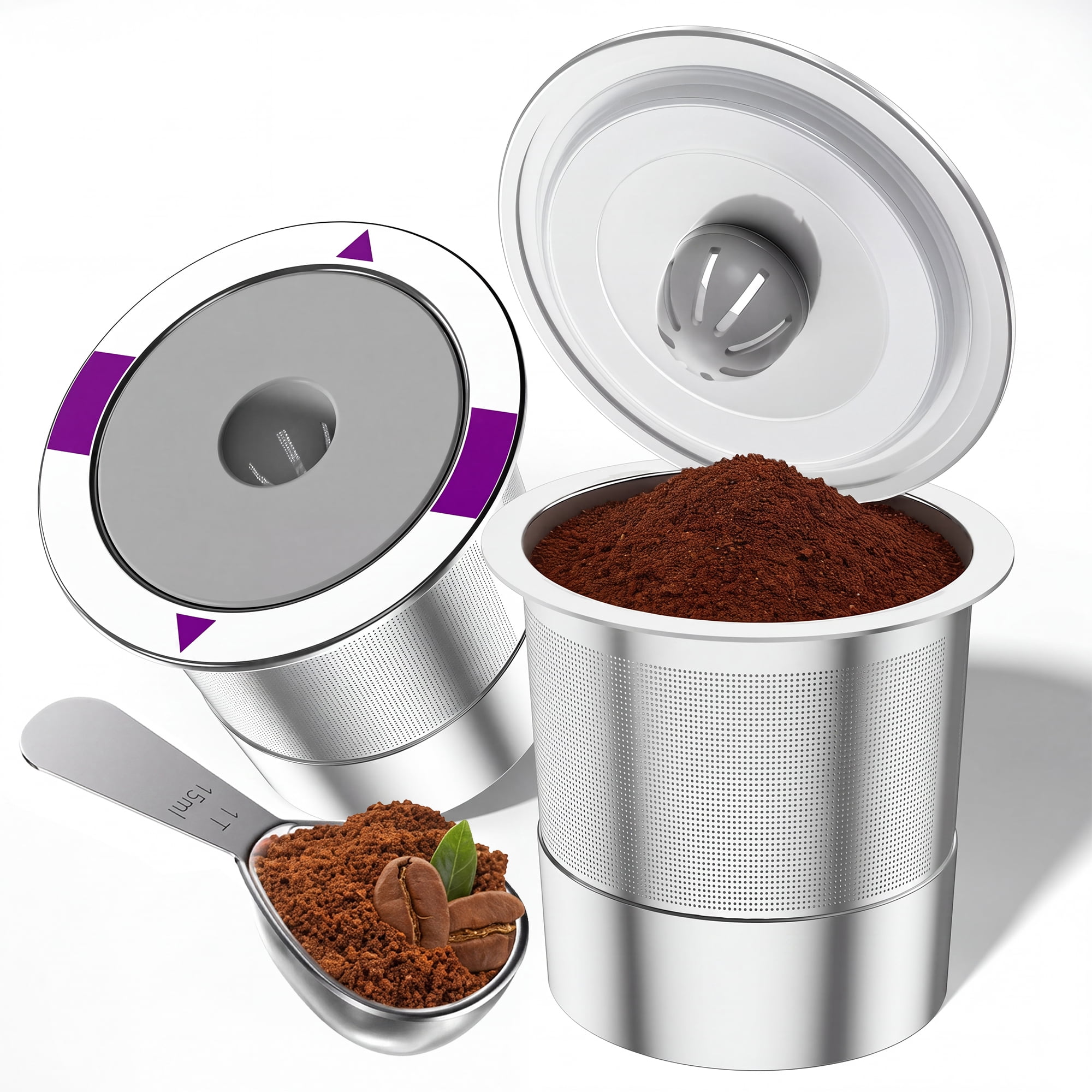 XUEYU 2-Pack Reusable K-Cups with Scoop, Stainless Steel Coffee Capsule ...