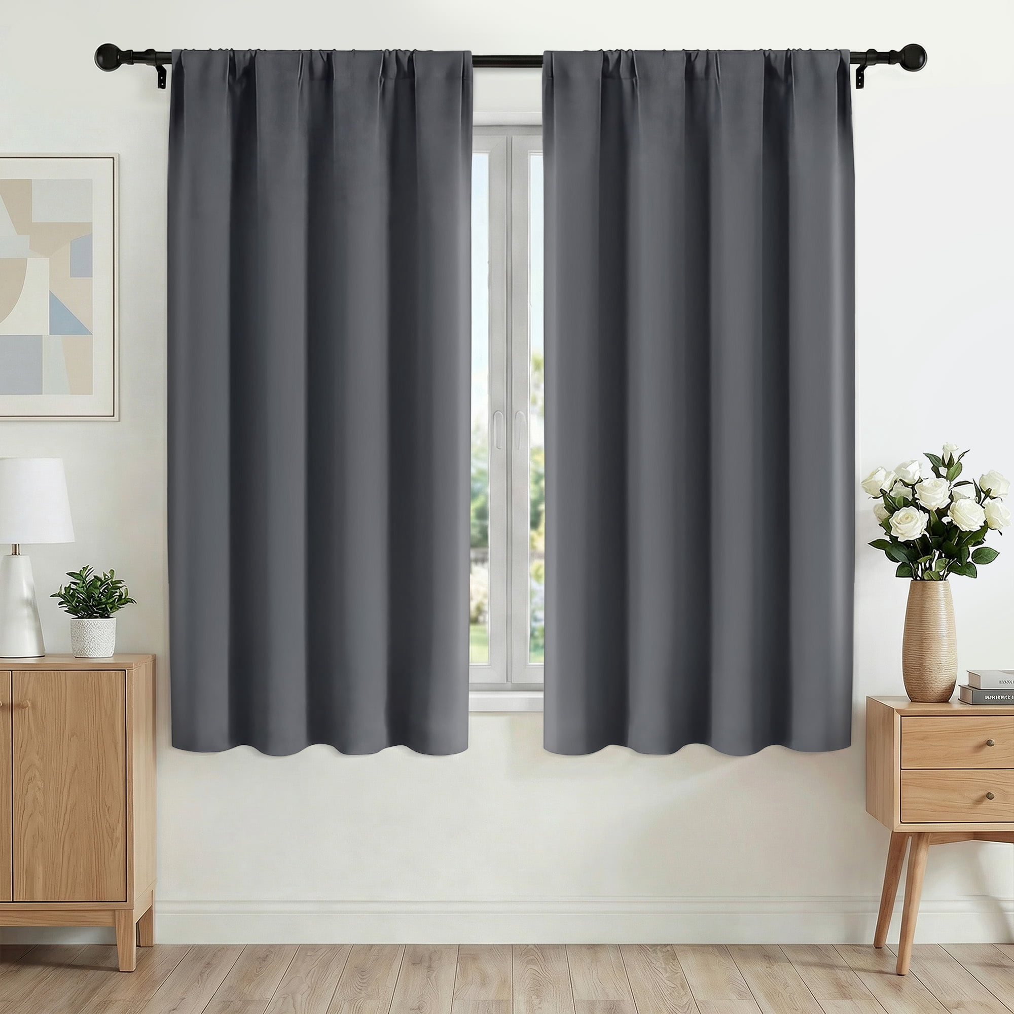 XUEYU Blackout Curtains 42W x 63L Inches, Window Curtain Blackout Rod ...