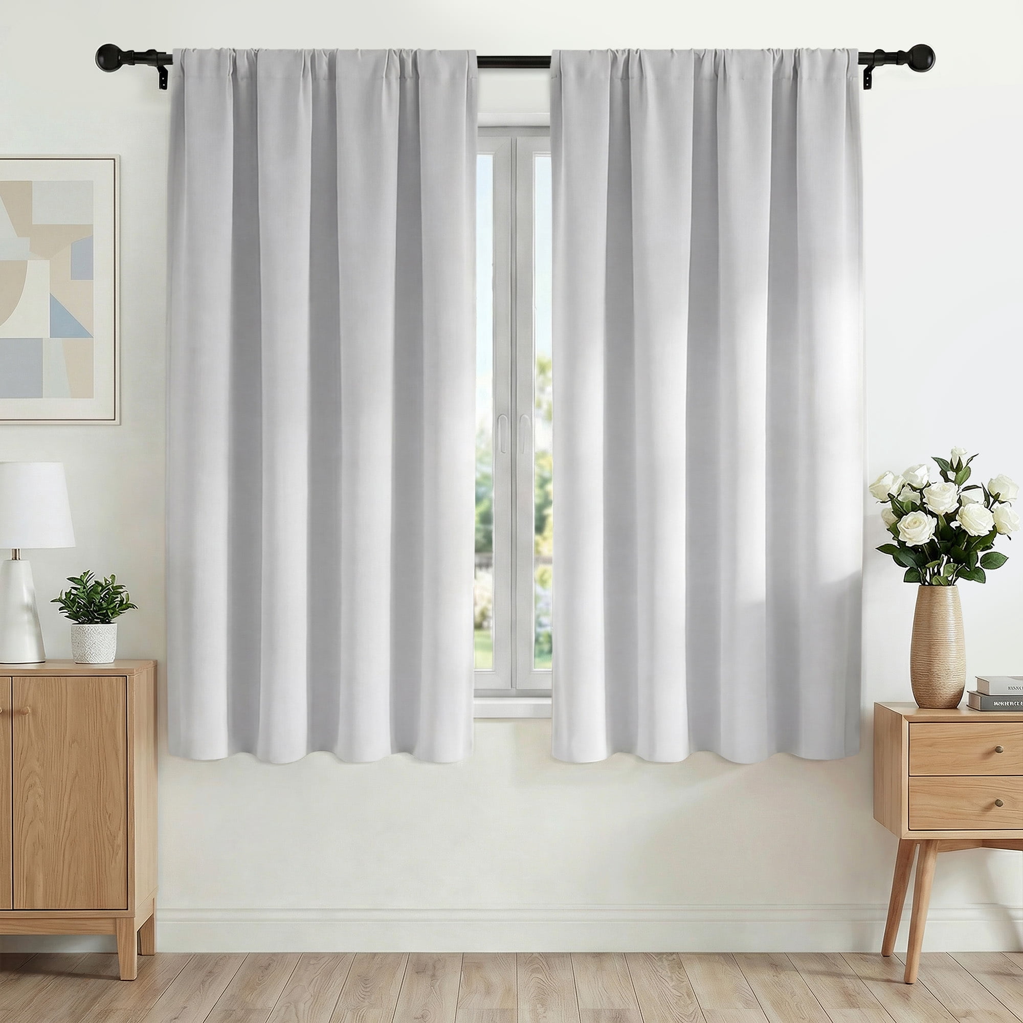 XUEYU Blackout Curtains 42W x 63L Inches, Window Curtain Blackout Rod ...