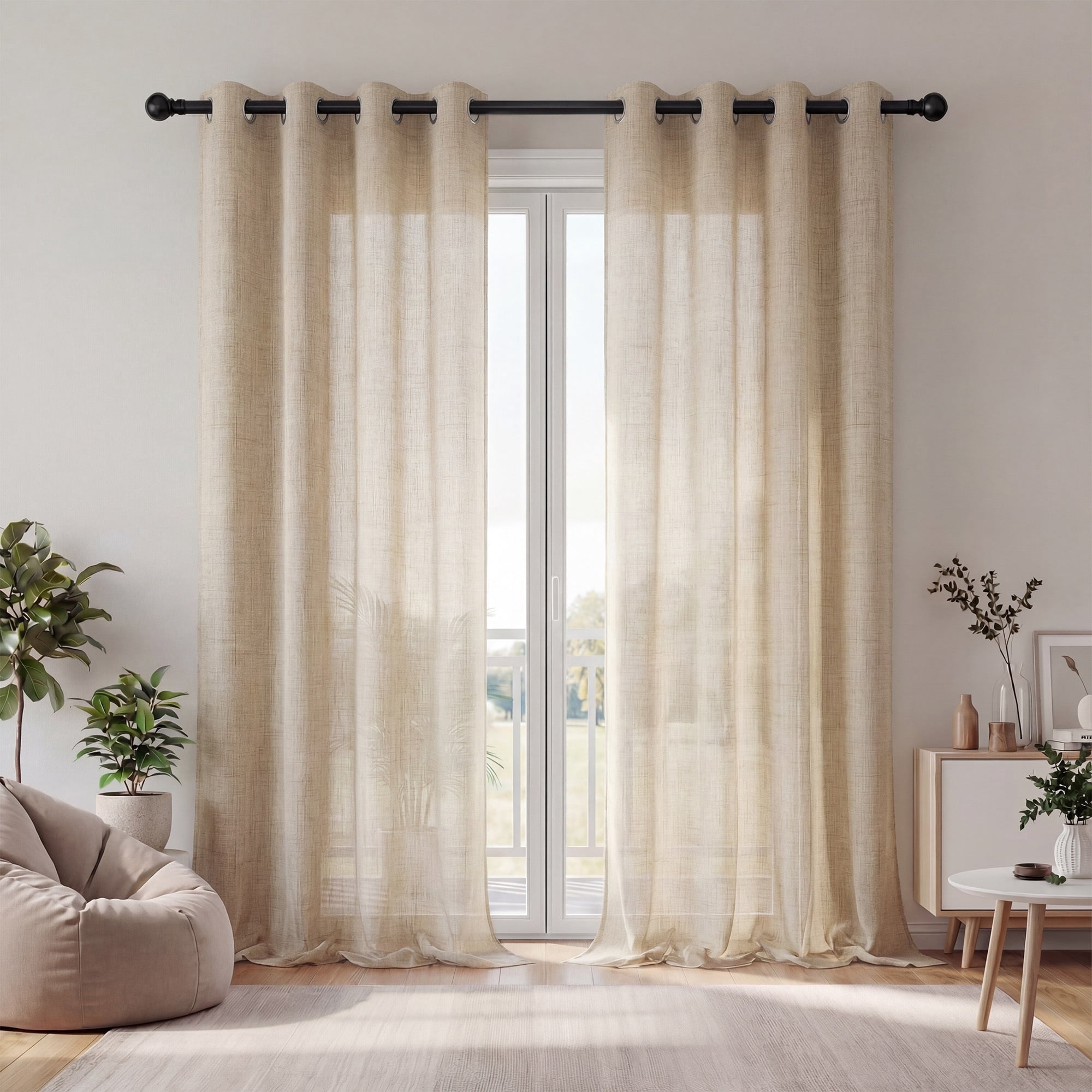XUEYU Sheer Curtains 96 Inch Long, Window Curtain Panels, Rod Pocket ...