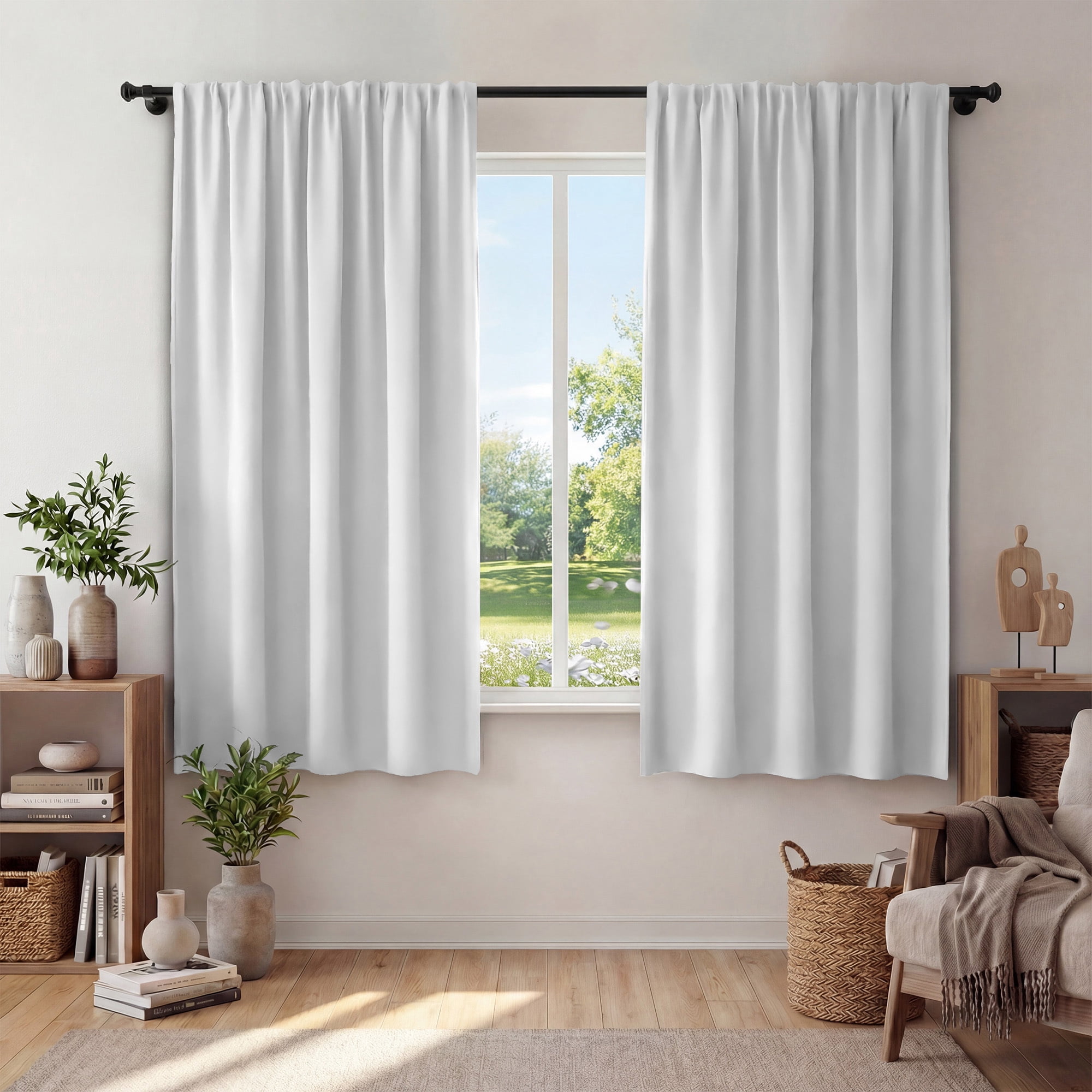 XUEYU Window Curtains Blackout, Back Tab Curtains 63 Inch, 100% ...