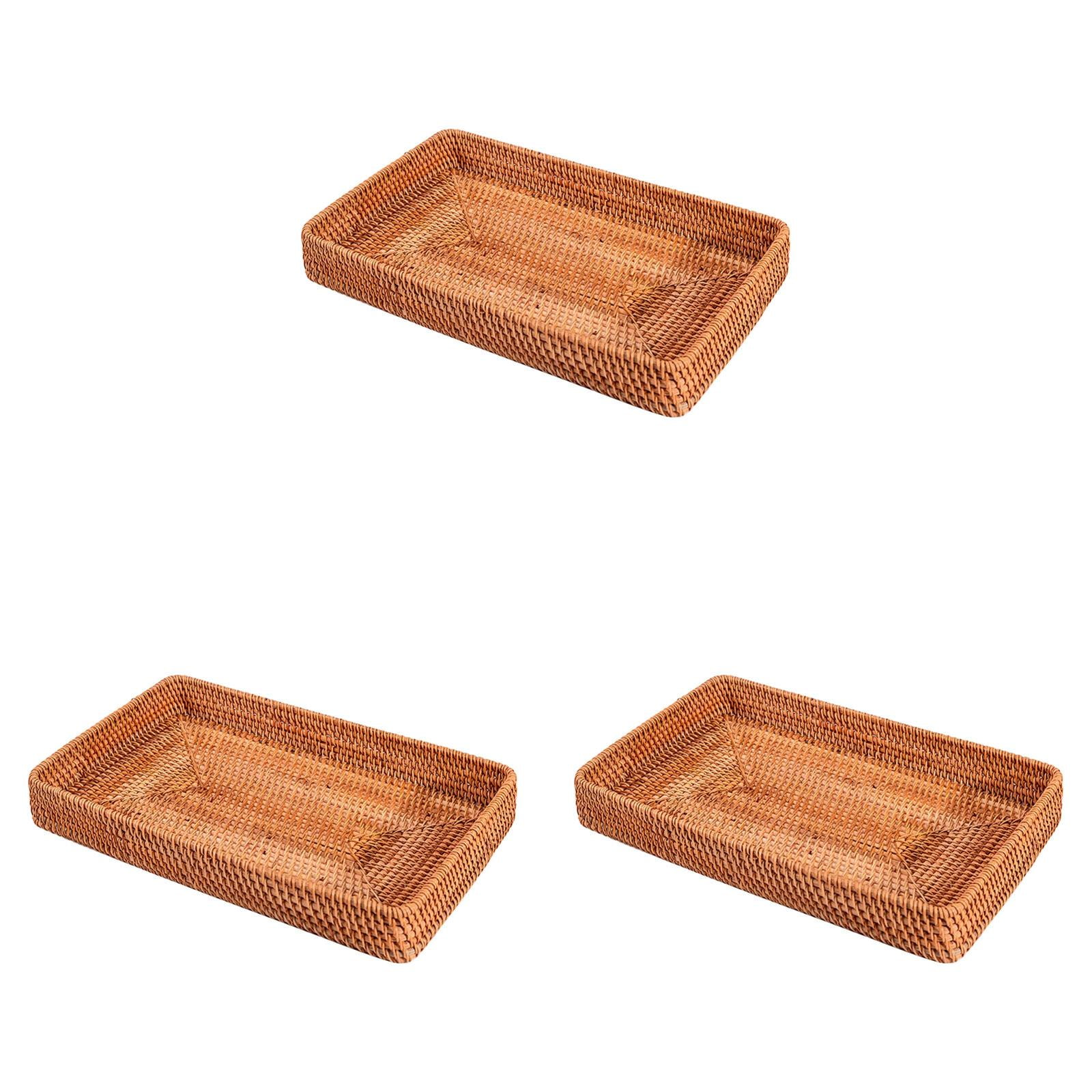 XUFLVPSEF 3PCS Rattan Serving Tray, Small Rectangle Woven Tray, Natural ...