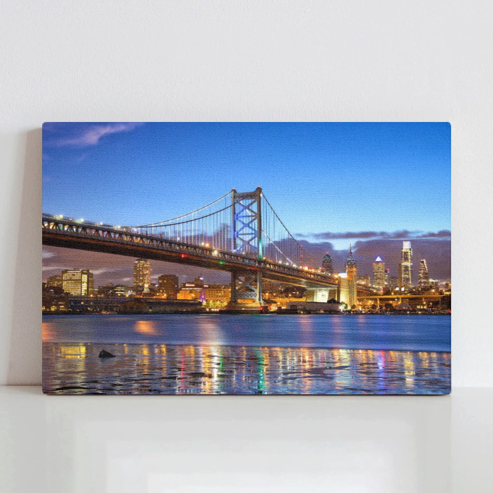 XUFX Dusk Franklin Bridge Wall Art Philadelphia Skyline Wall Decor USA ...